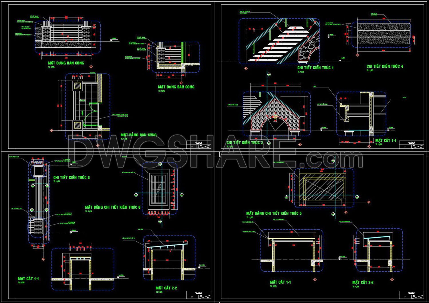 238. Detailed architectural CAD drawings of balconies and Sewer drain