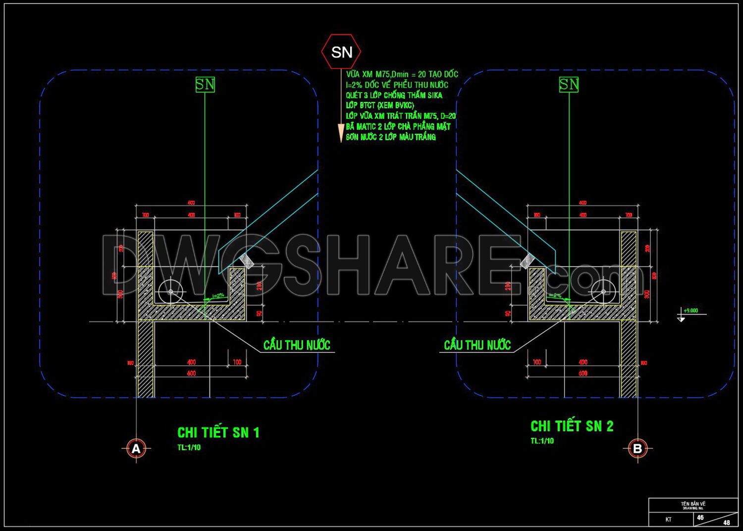 238. Detailed architectural CAD drawings of balconies and Sewer drain