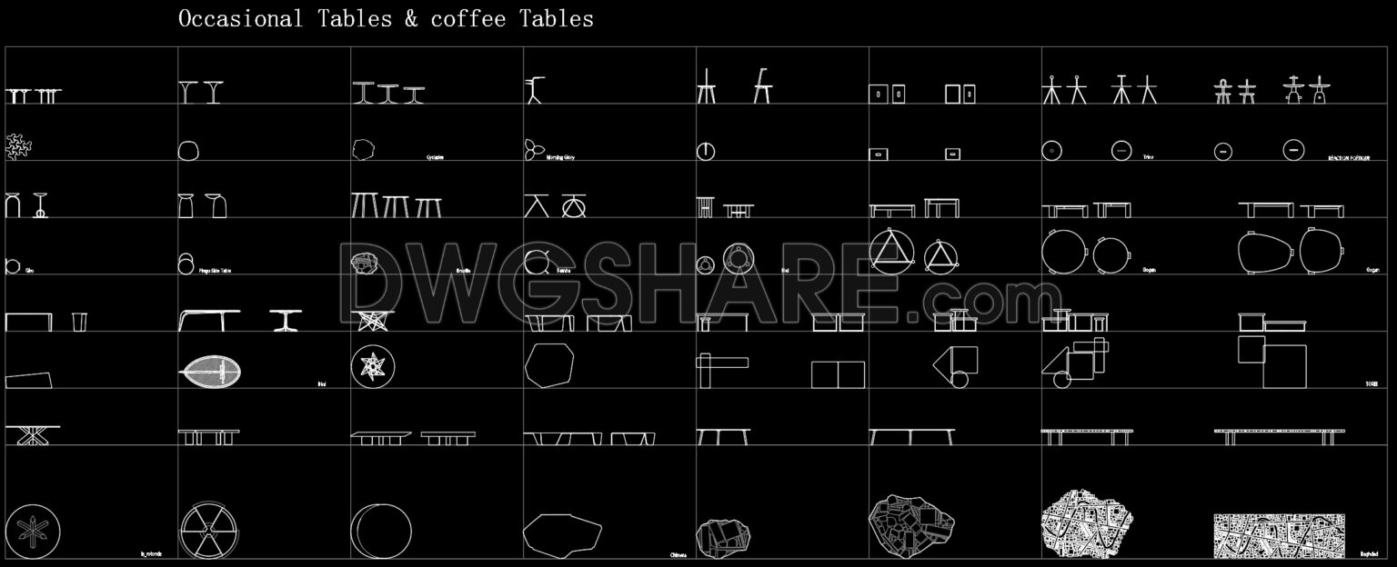 252. CAD blocks of coffee tables and tea tables