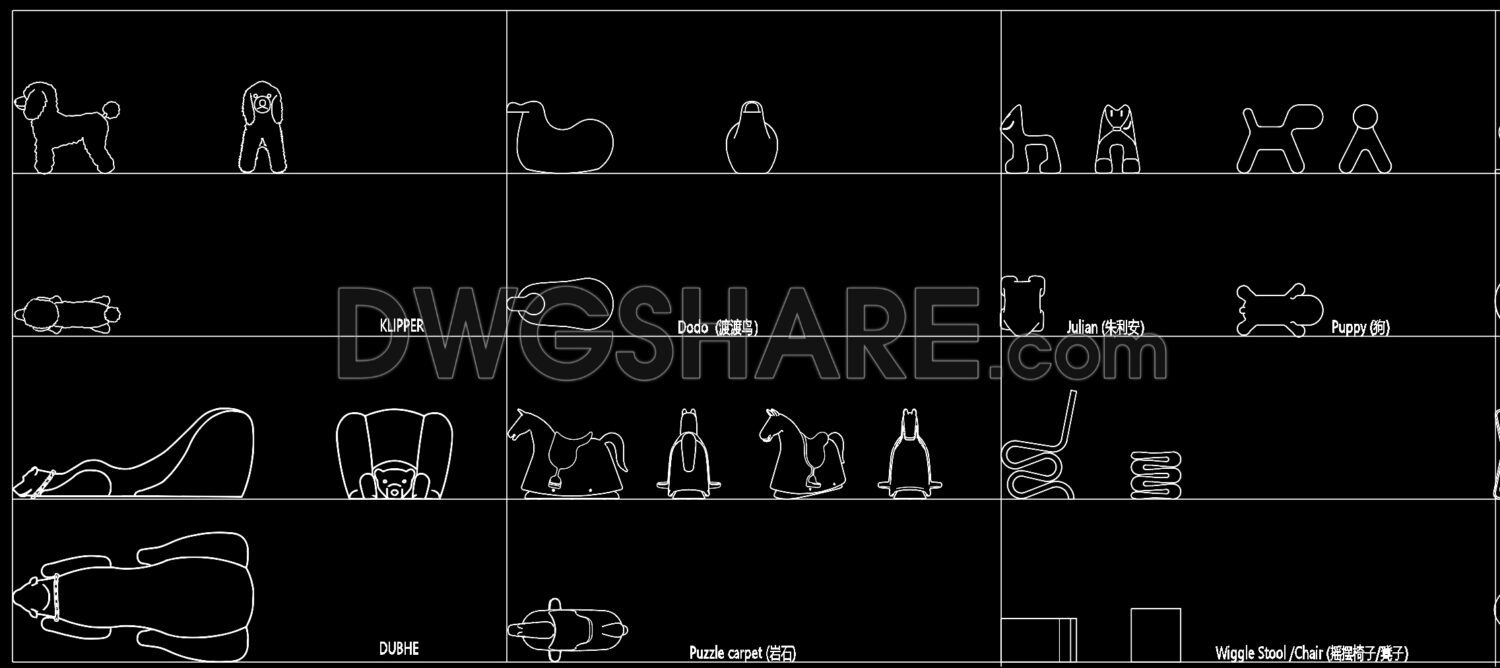 254. CAD blocks of vertical facades for children's tables, chairs ...