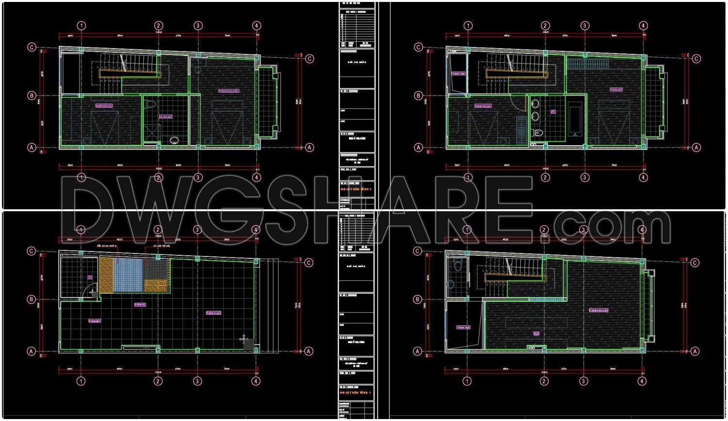 265. The detailed CAD drawings of floor plans for a 5-story house with ...