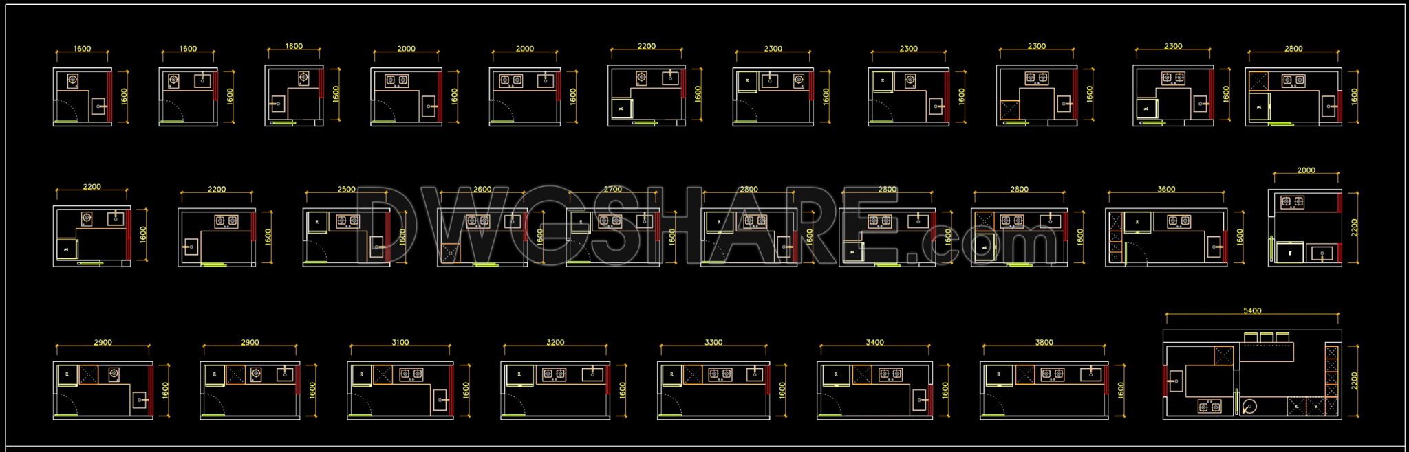 107. Download 100 CAD drawings of residential kitchen layout plans