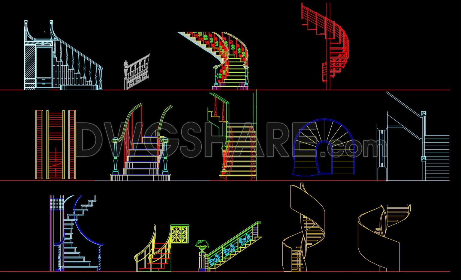 155. Download detailed CAD drawings of various types of staircases