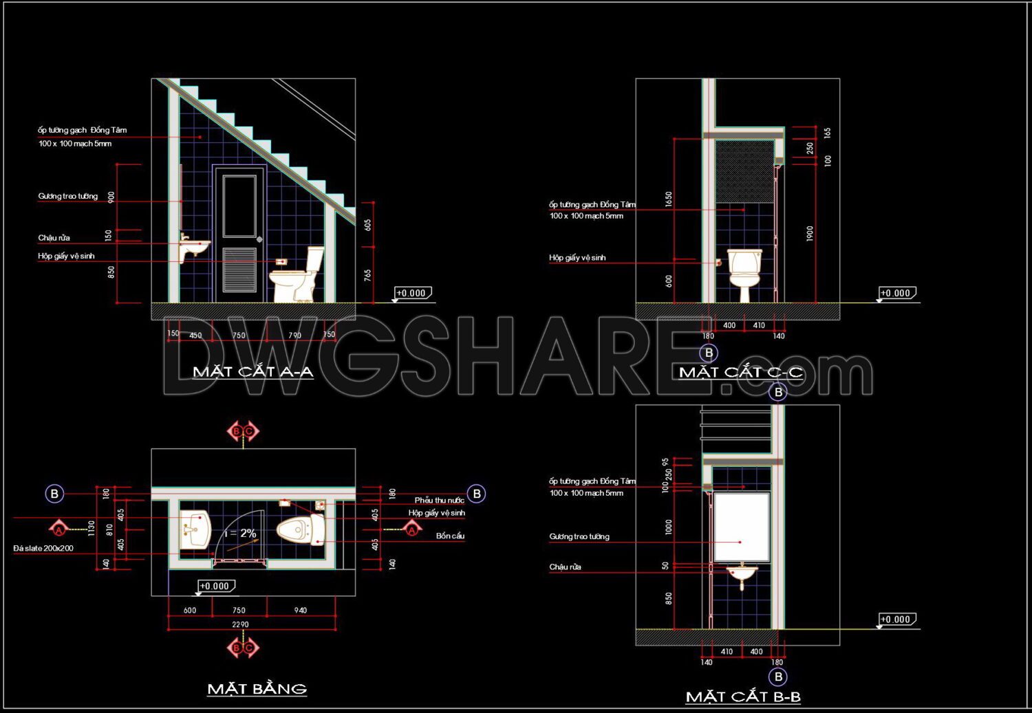 170. WC Layout Plan and elevations details CAD drawings download