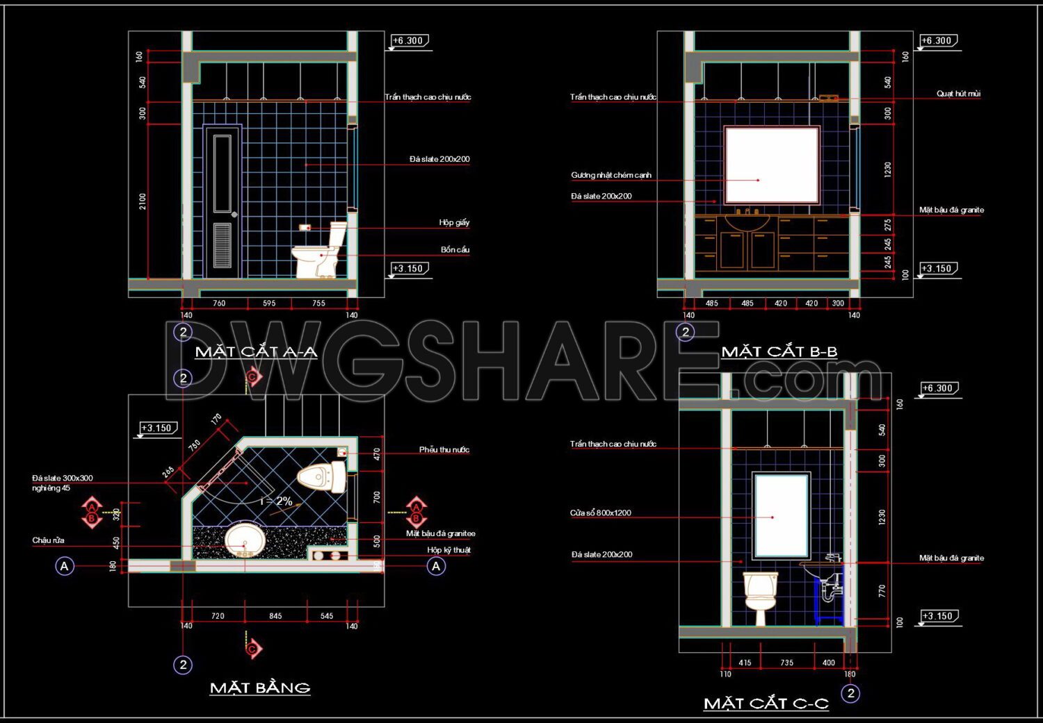 170. WC Layout Plan and elevations details CAD drawings download