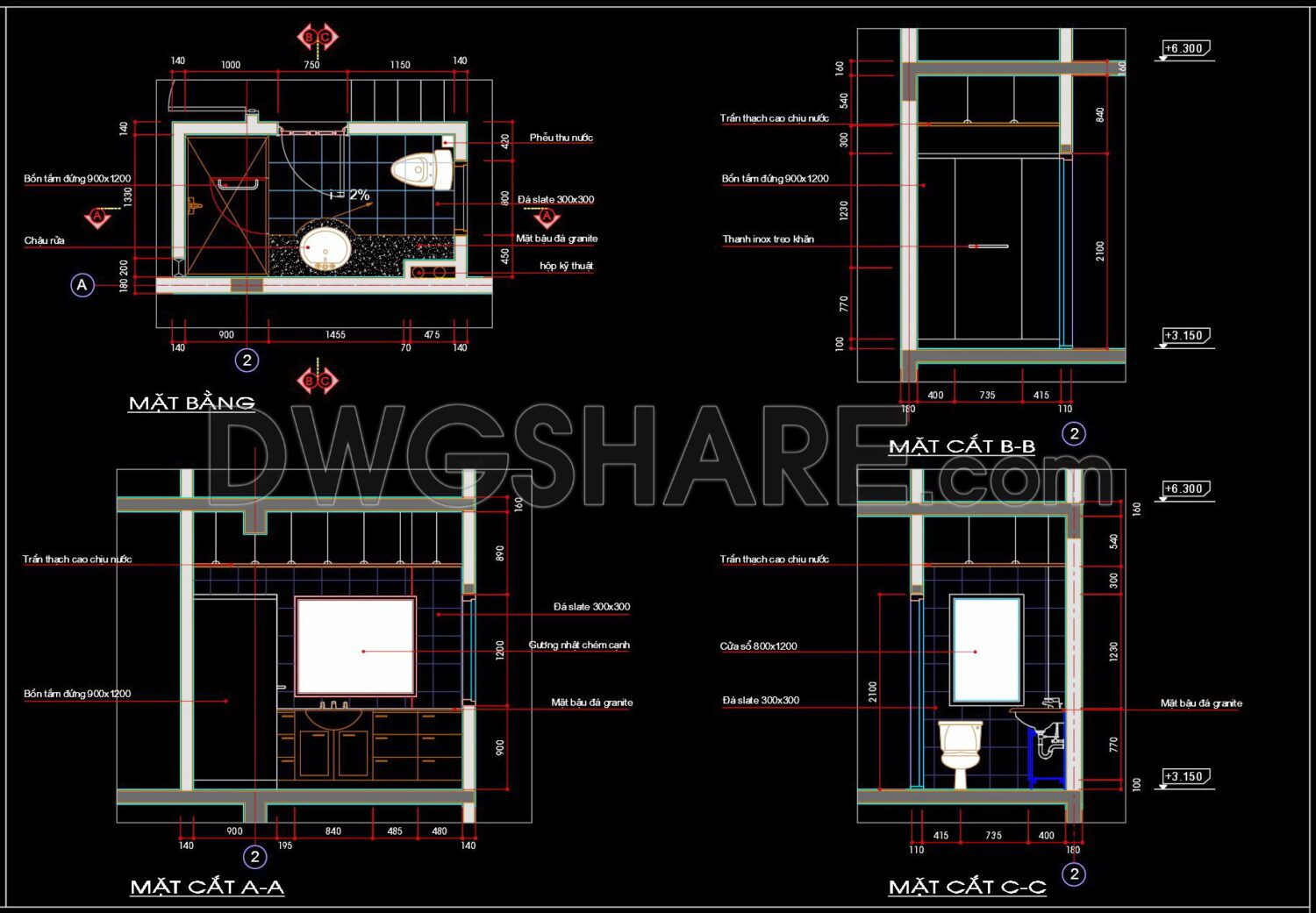 170. WC Layout Plan and elevations details CAD drawings download