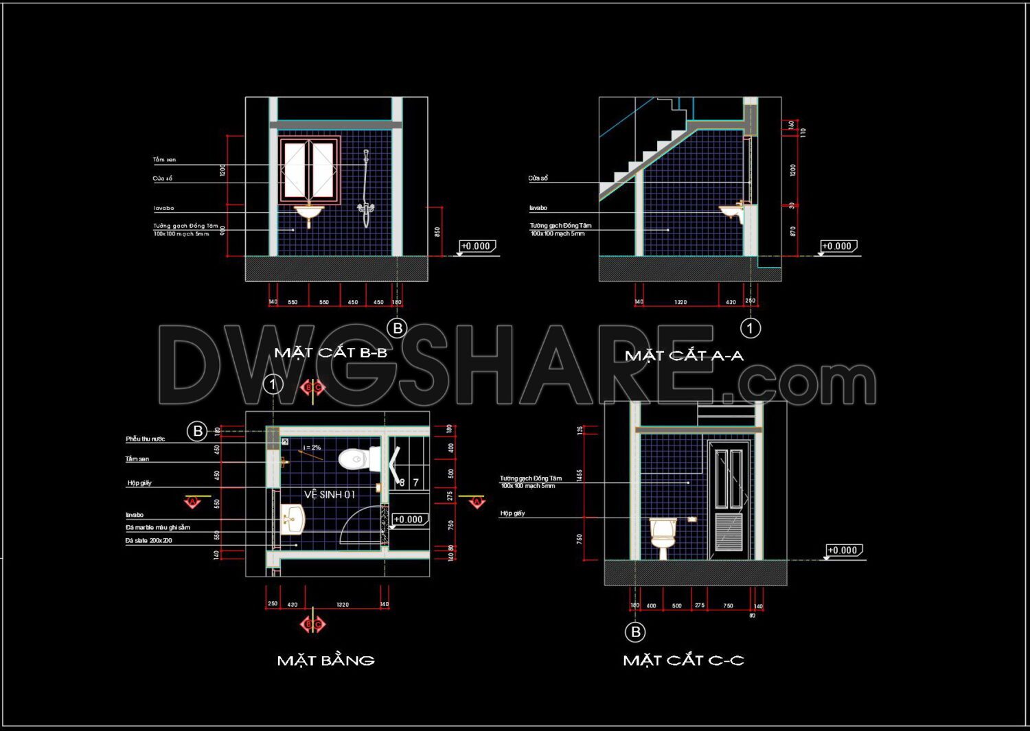 170. WC Layout Plan and elevations details CAD drawings download
