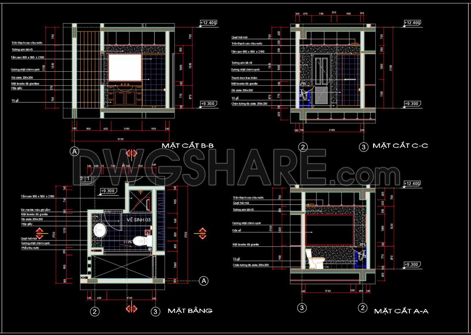 170. WC Layout Plan and elevations details CAD drawings download