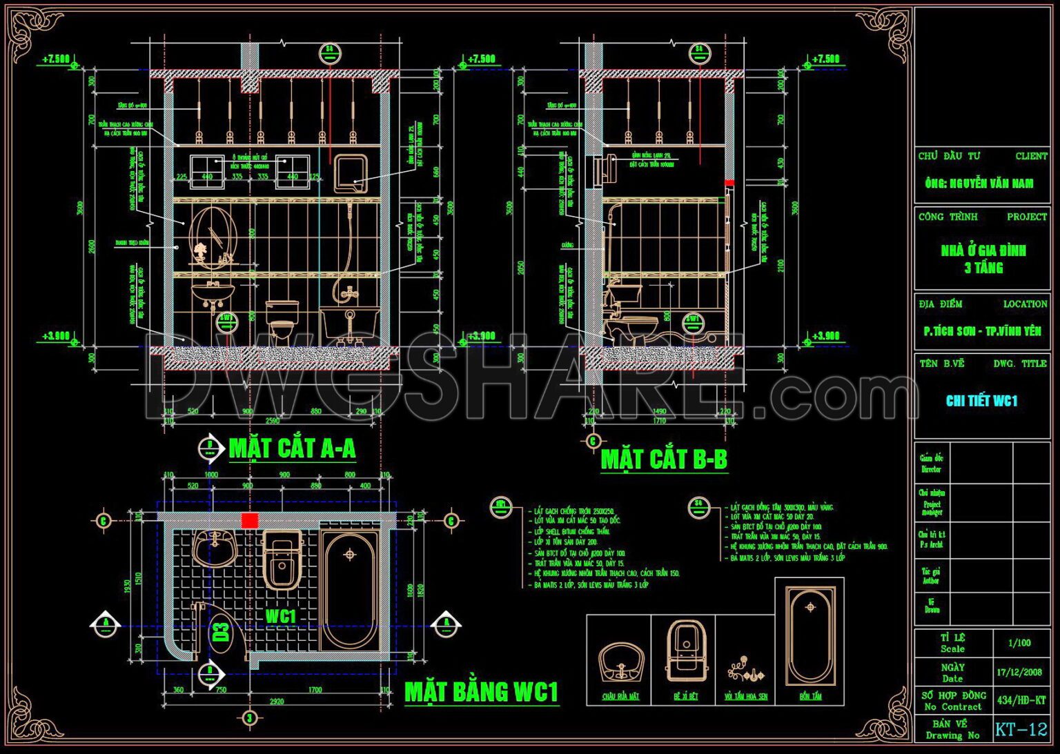 171. WC Layout Plan and elevations details CAD drawings download