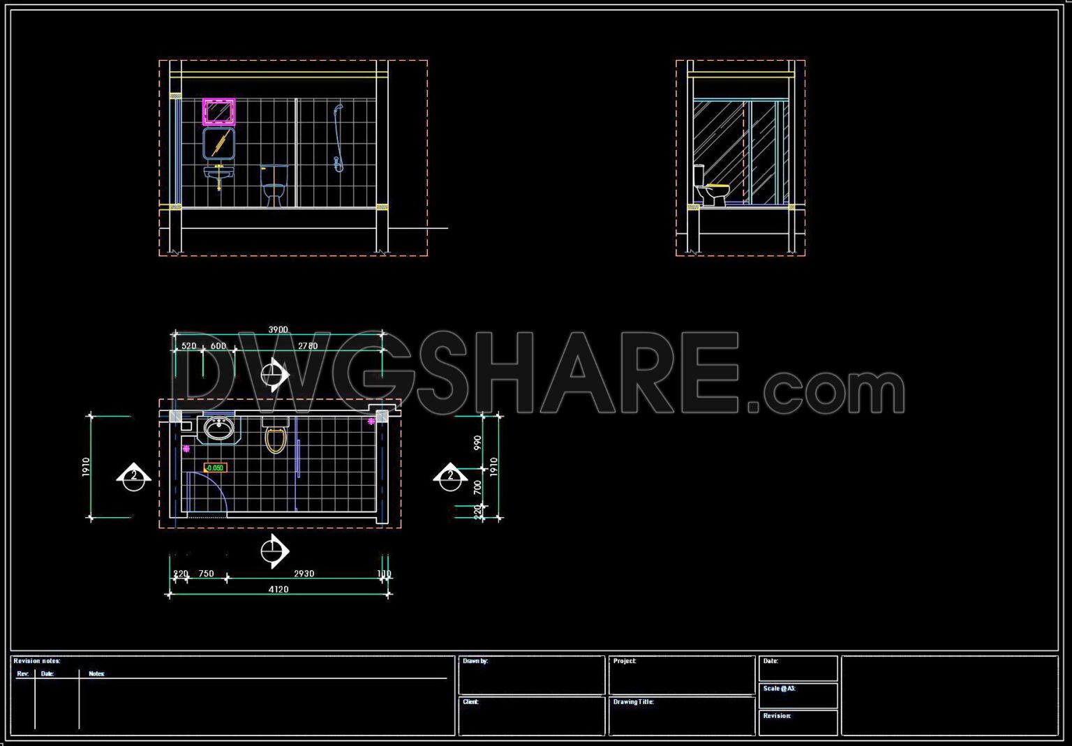 172. WC Layout Plan and elevations details CAD drawings download