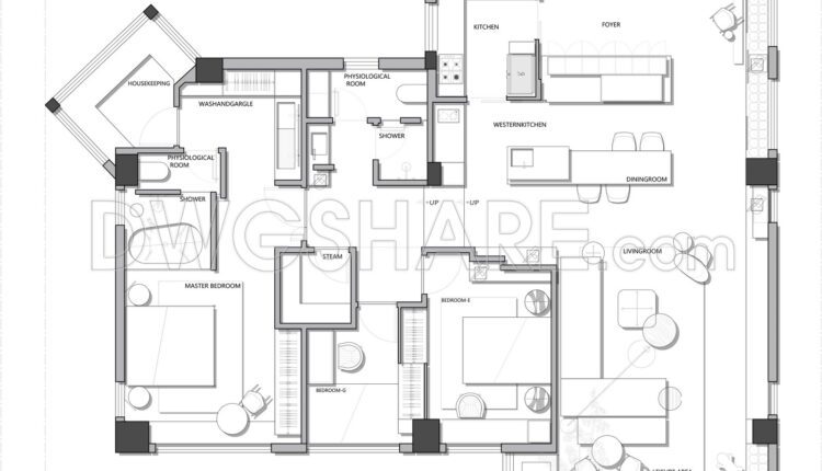 199. Functional floor plan CAD drawing of an apartment with an area of ...