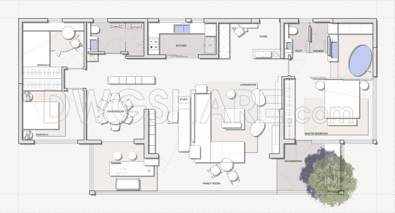201. Functional floor plan CAD drawing of an apartment with an area of ...