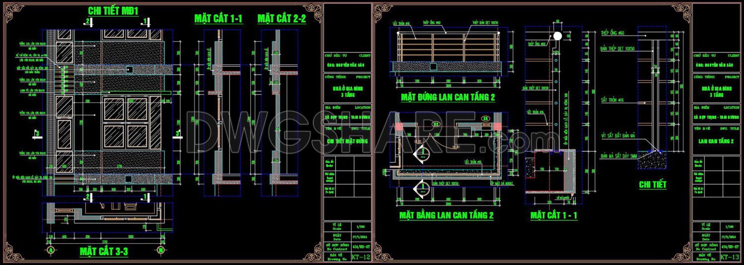241. CAD detailed drawings of vertical facade wall sections for townhouses