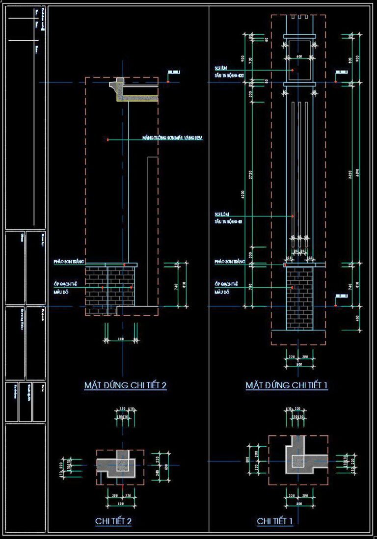 243. Detailed architectural CAD drawings of balconies and columns