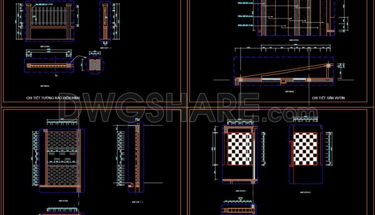 244. Detailed architectural CAD drawings of balconies, fence, flower ...
