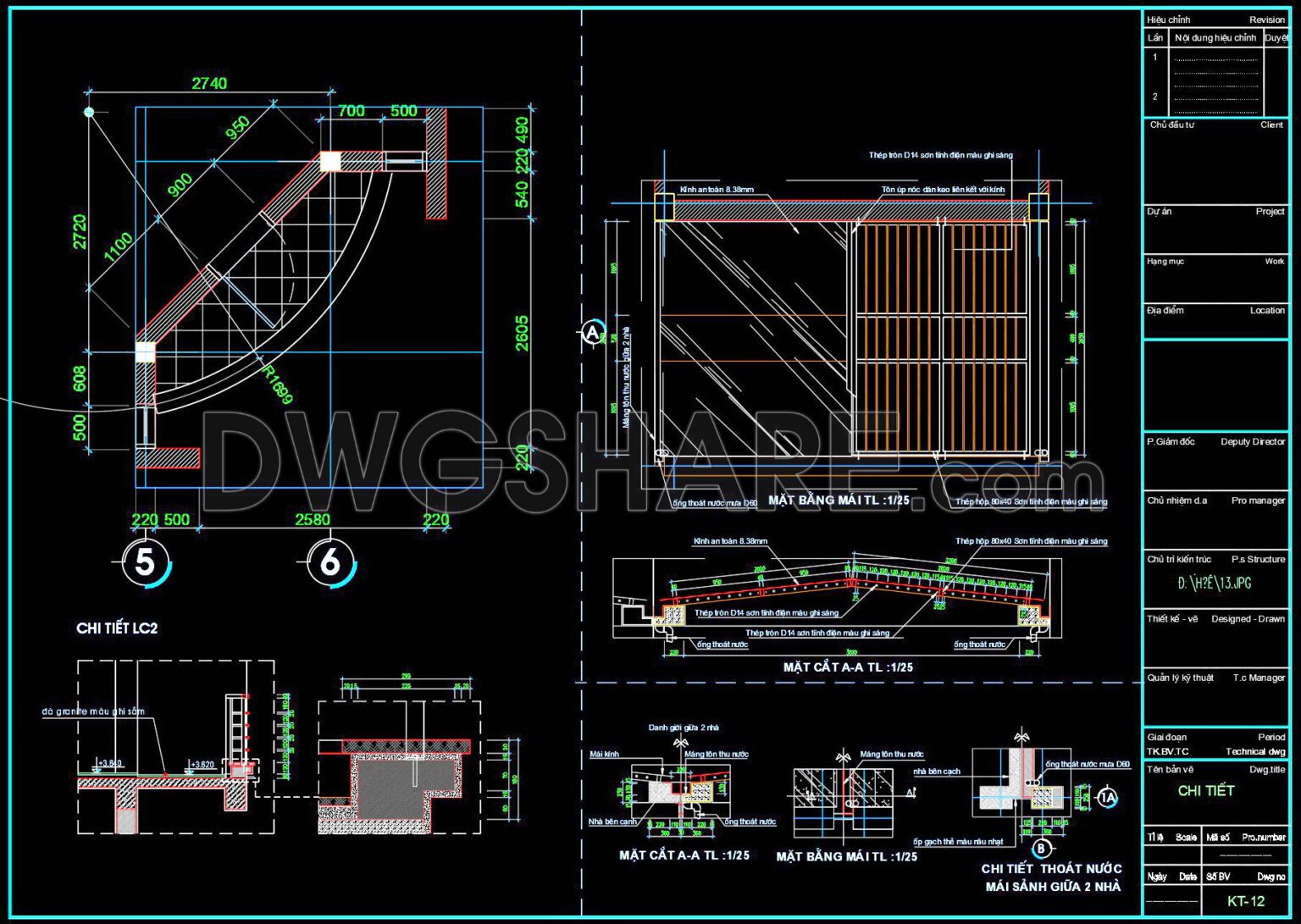 247. CAD drawings of detailed roof drainage, and glass roof details for ...