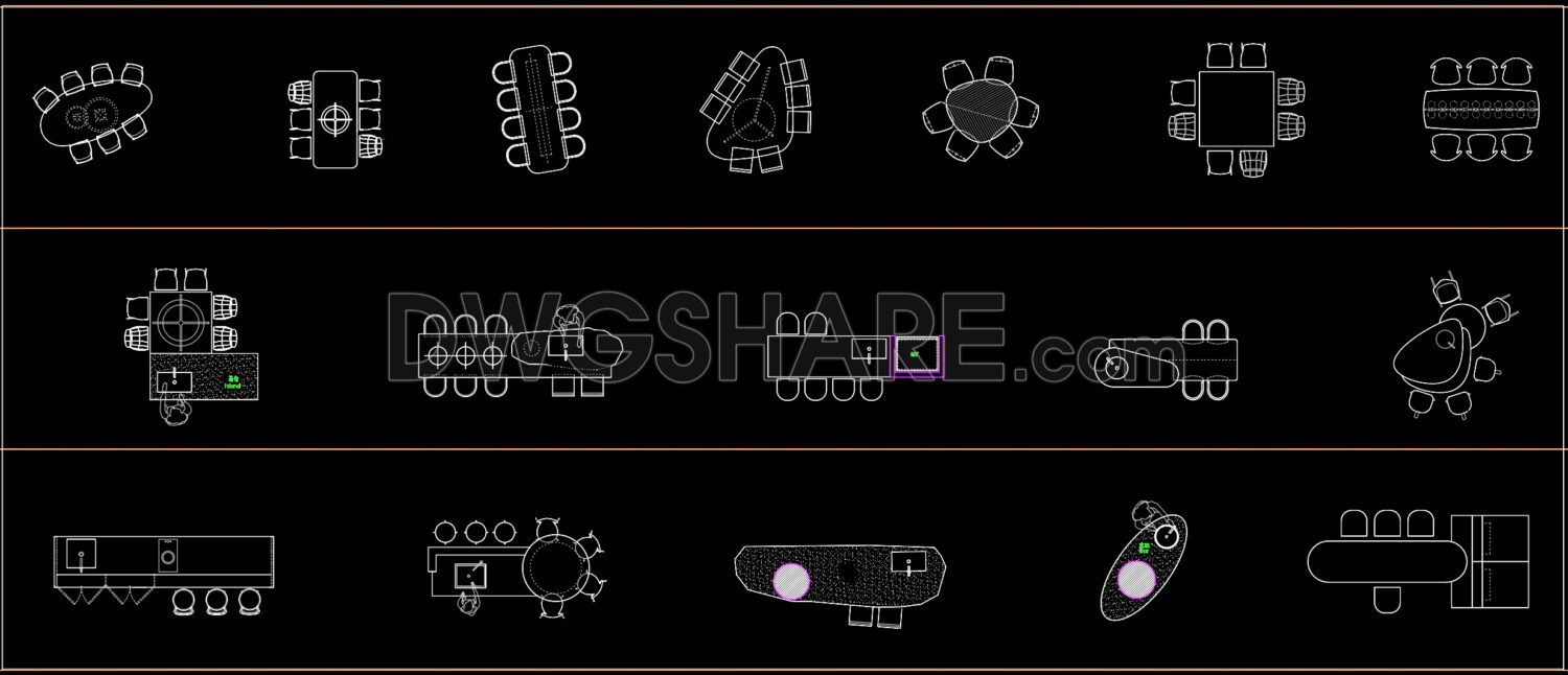 268. Download CAD blocks for dining tables and conference tables