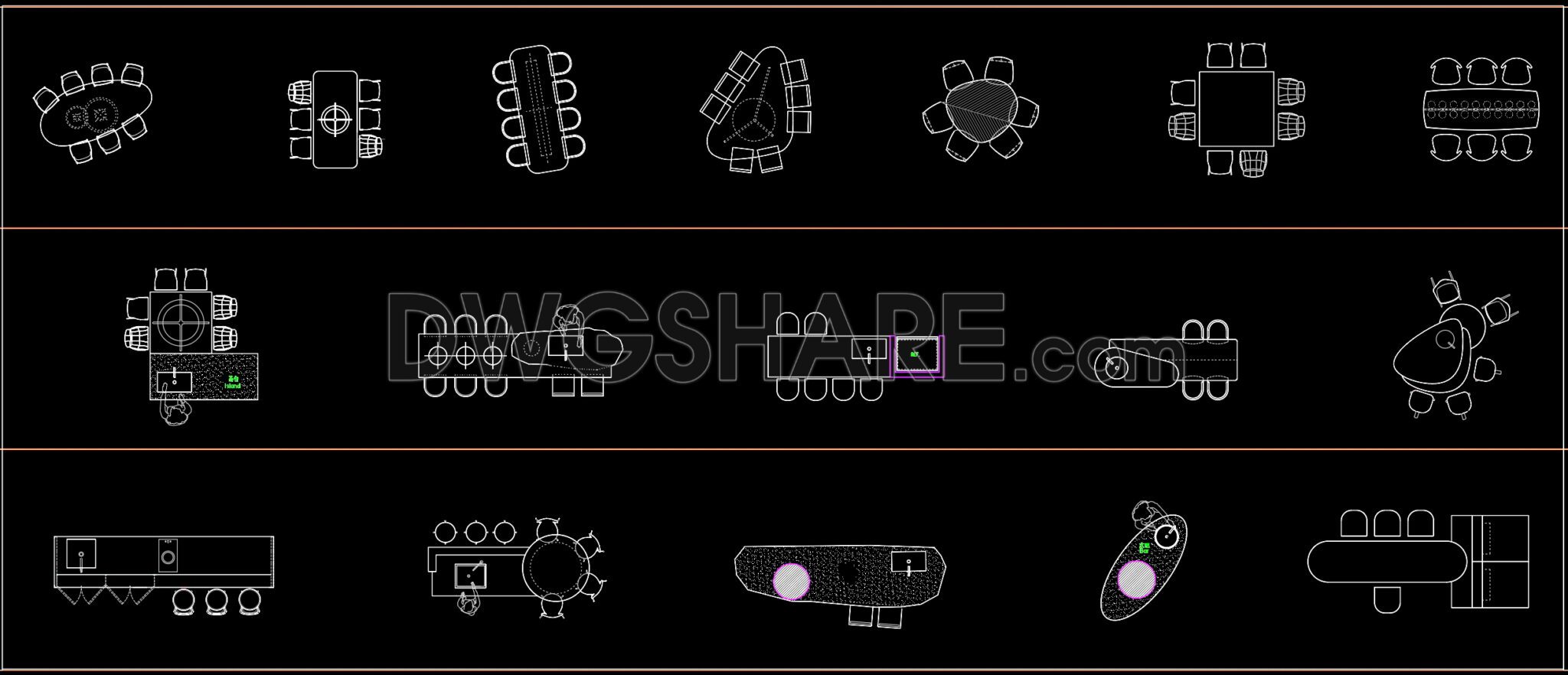 268. Download CAD blocks for dining tables and conference tables