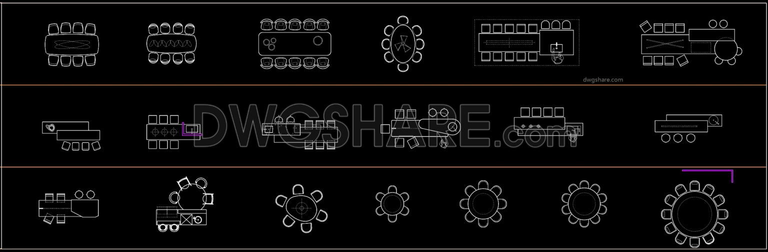 268. Download CAD blocks for dining tables and conference tables