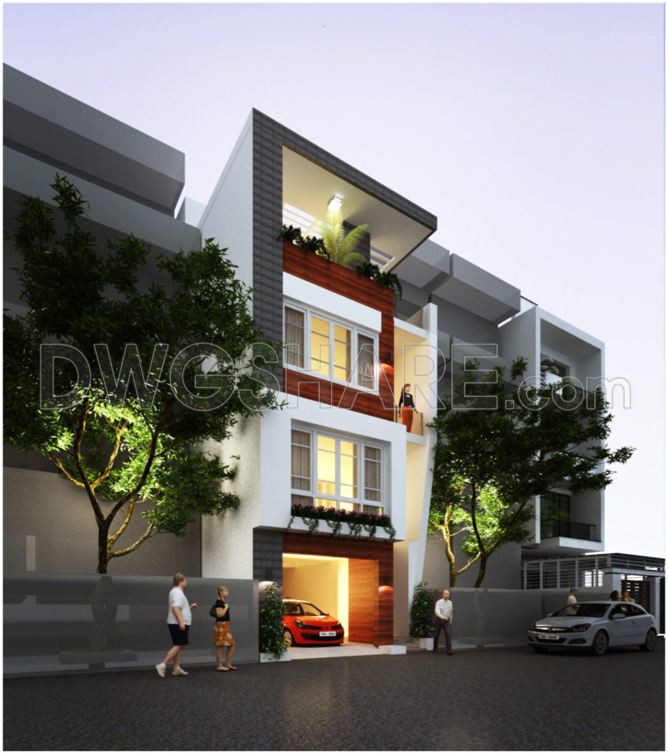 276. CAD design drawings for a 4-story townhouse with dimensions of 6 ...