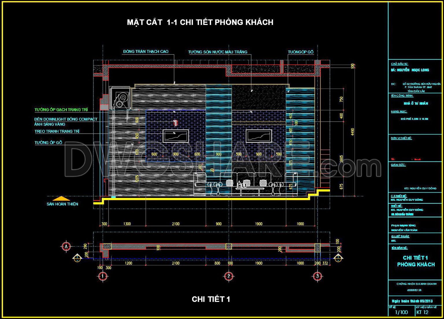 3. Detailed CAD drawings for the construction of living room interior