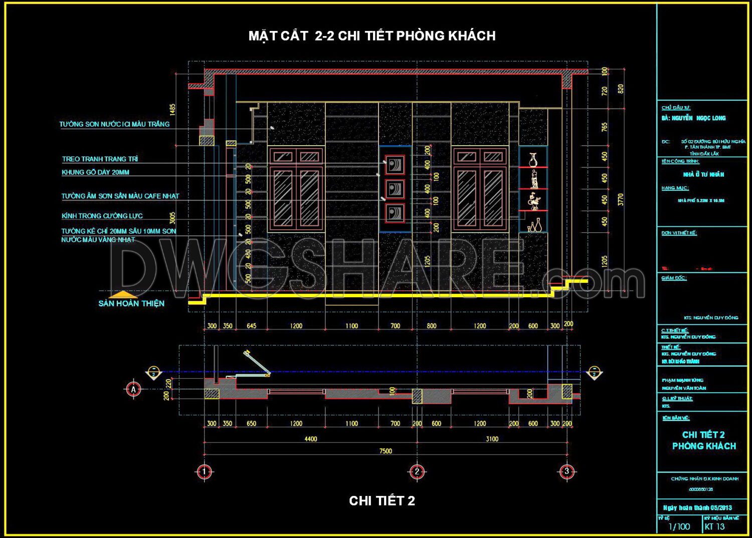 3. Detailed CAD drawings for the construction of living room interior