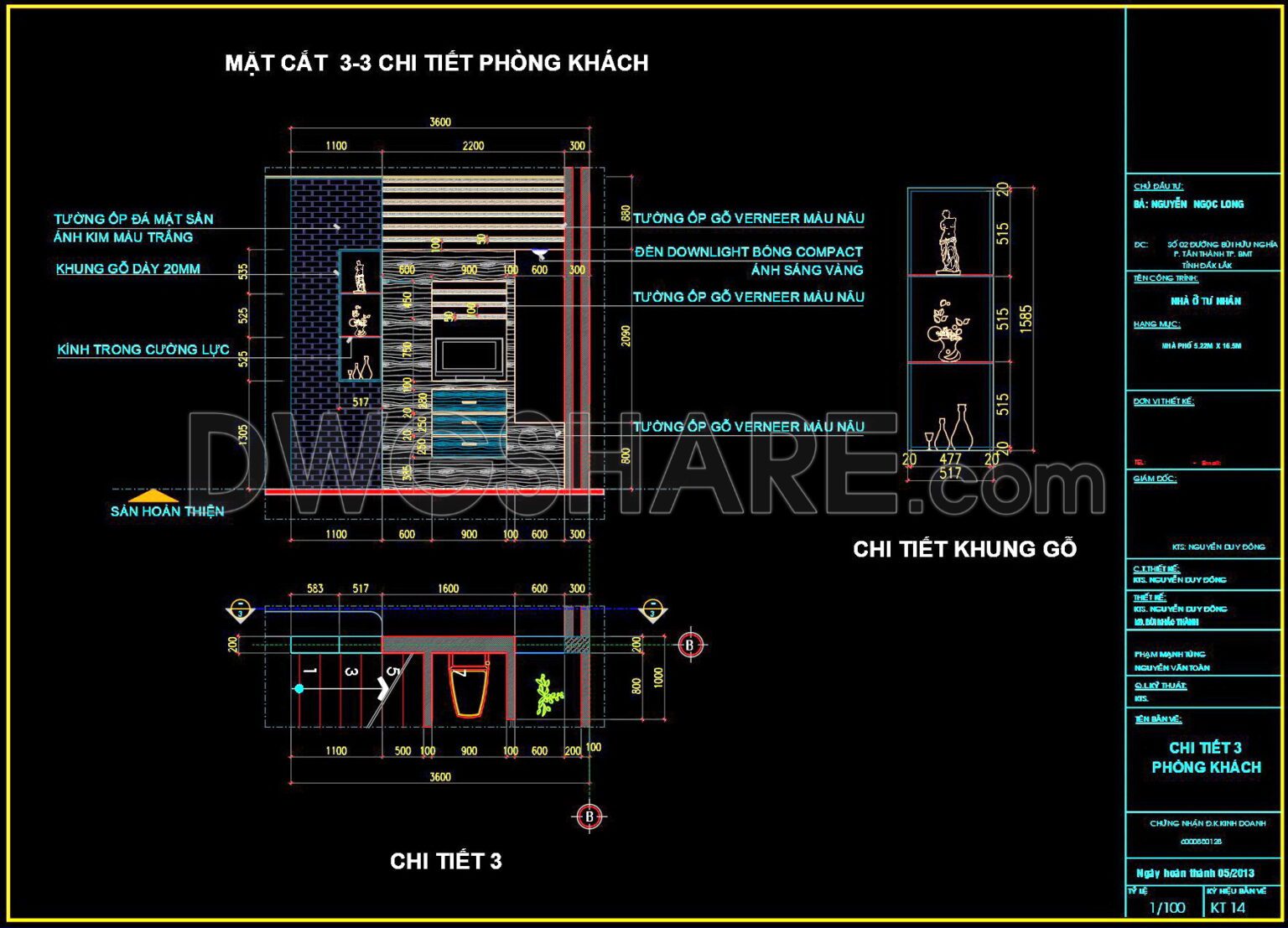 3. Detailed CAD drawings for the construction of living room interior