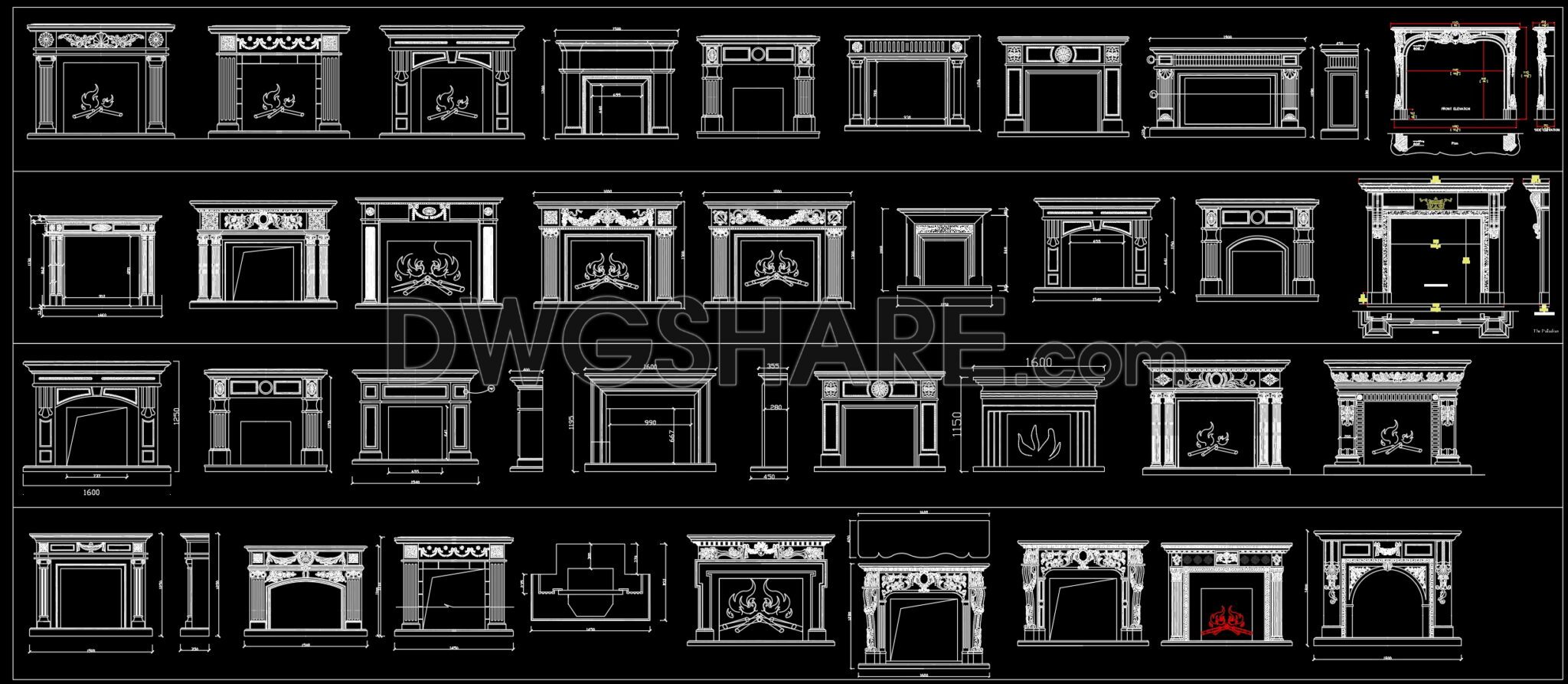 48. Download CAD drawings of various European fireplaces