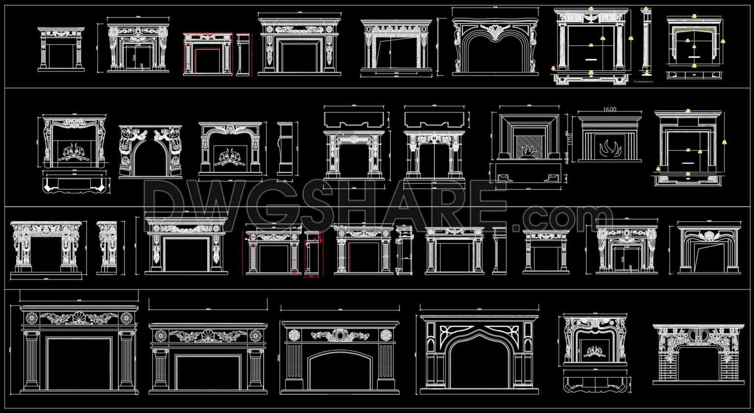 49. Download CAD drawings of various European fireplaces