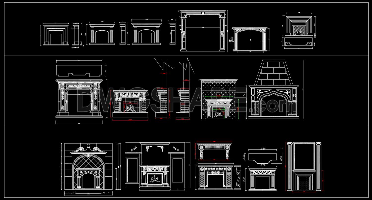 50. Download CAD drawings of various European fireplaces