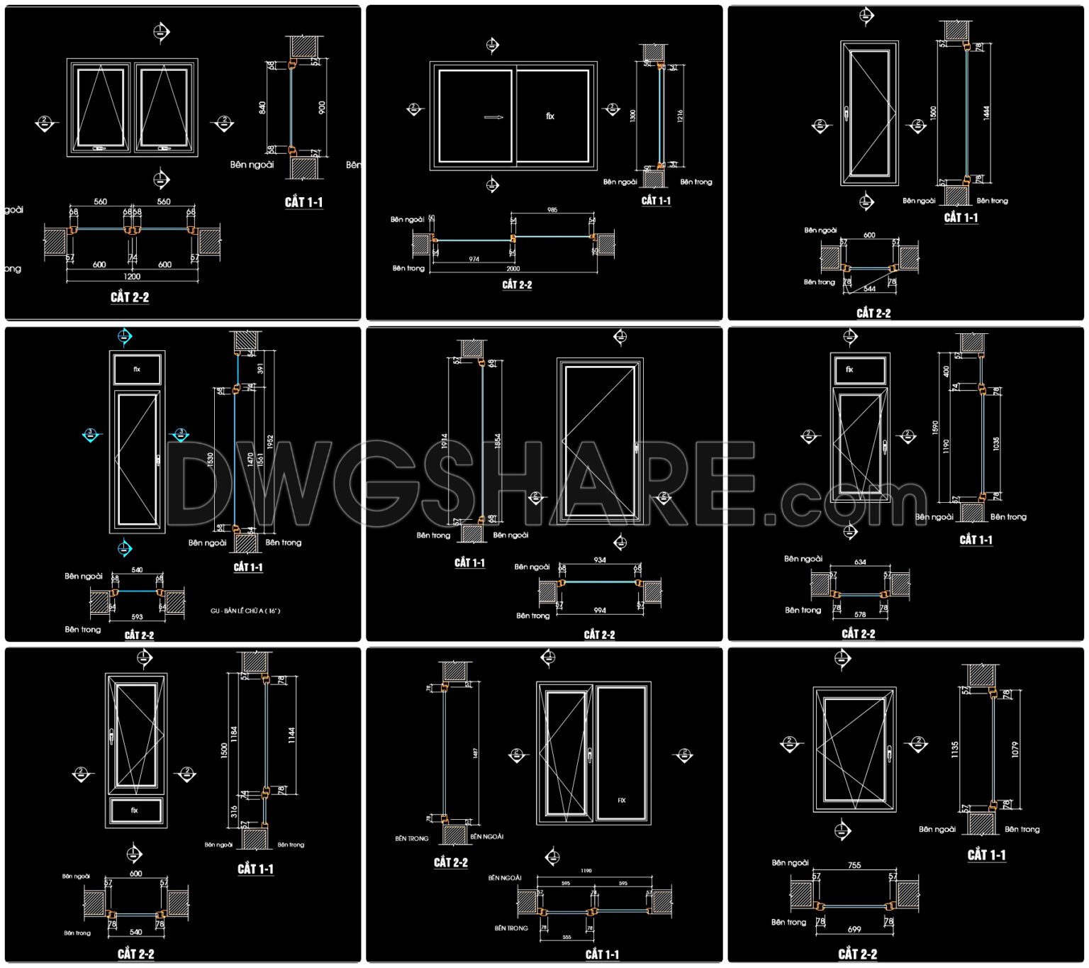 523. Download the CAD library of 40 door and window drawings from Euro ...