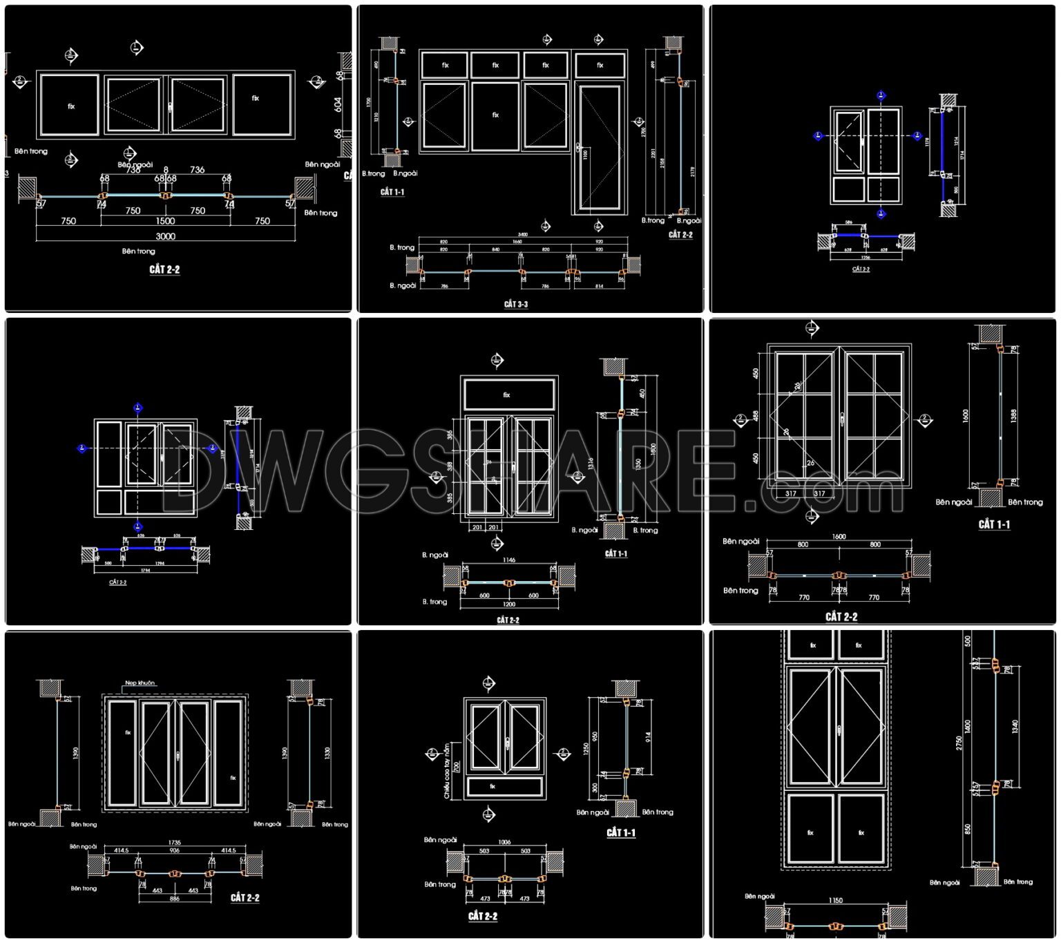 524. Download the CAD library of 40 door and window drawings from Euro ...