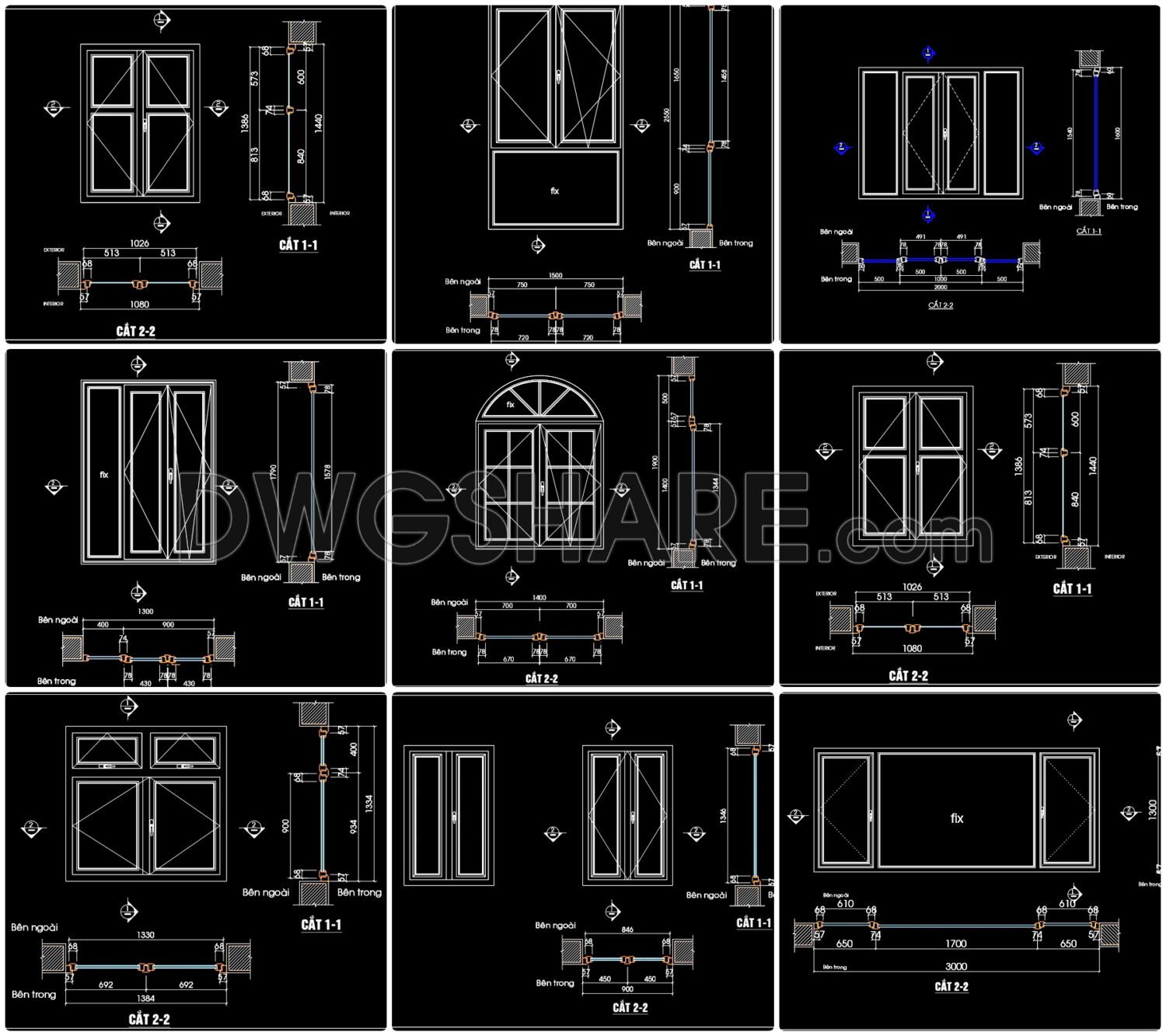 524. Download the CAD library of 40 door and window drawings from Euro ...