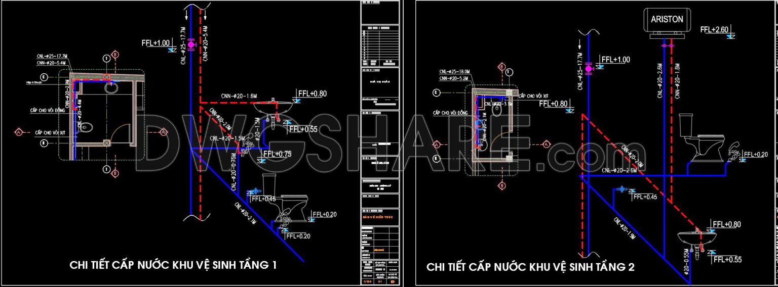 62. Detailed CAD design drawings for the water supply system in a 5 ...