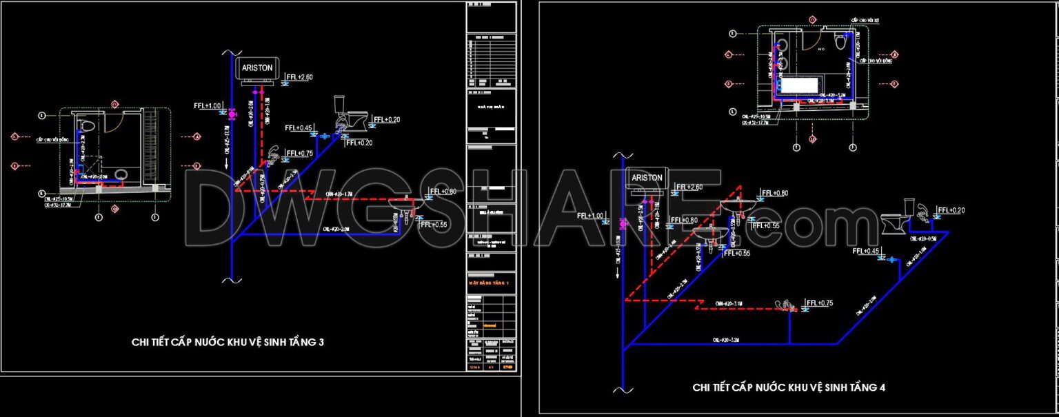 62. Detailed CAD design drawings for the water supply system in a 5 ...
