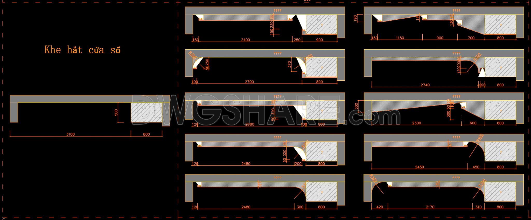 97. CAD drawings of various gypsum ceiling cross-sections and recessed ...