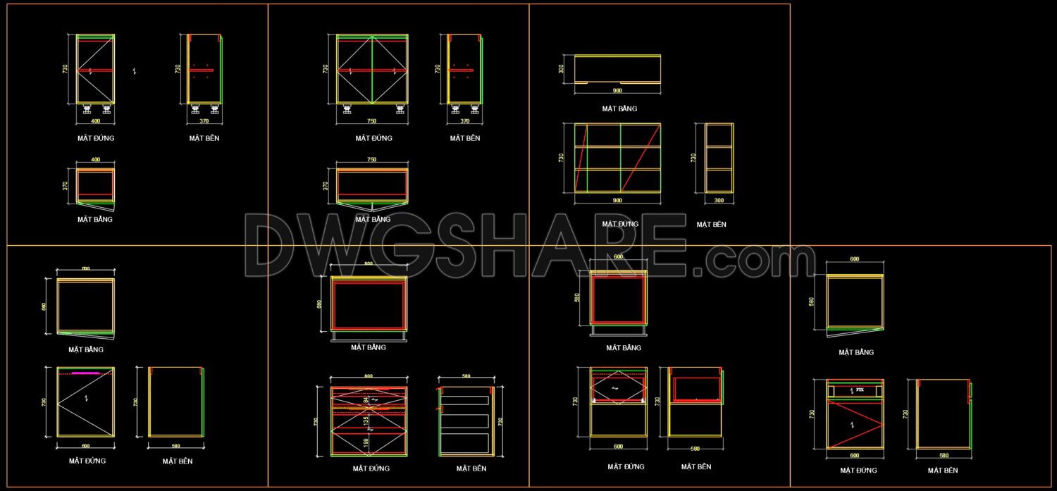 98.CAD technical drawings of kitchen cabinets for the house
