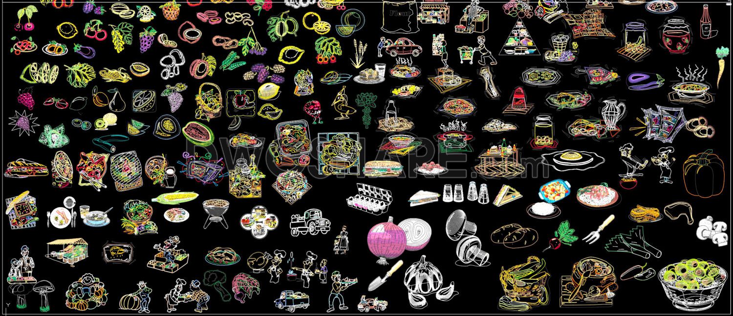 106. Download the gourmet vegetable and fruit CAD library