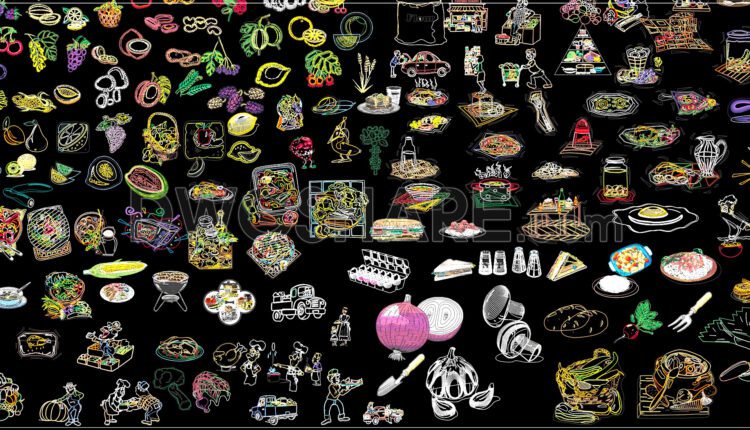 106. Download the gourmet vegetable and fruit CAD library - Free Cad ...