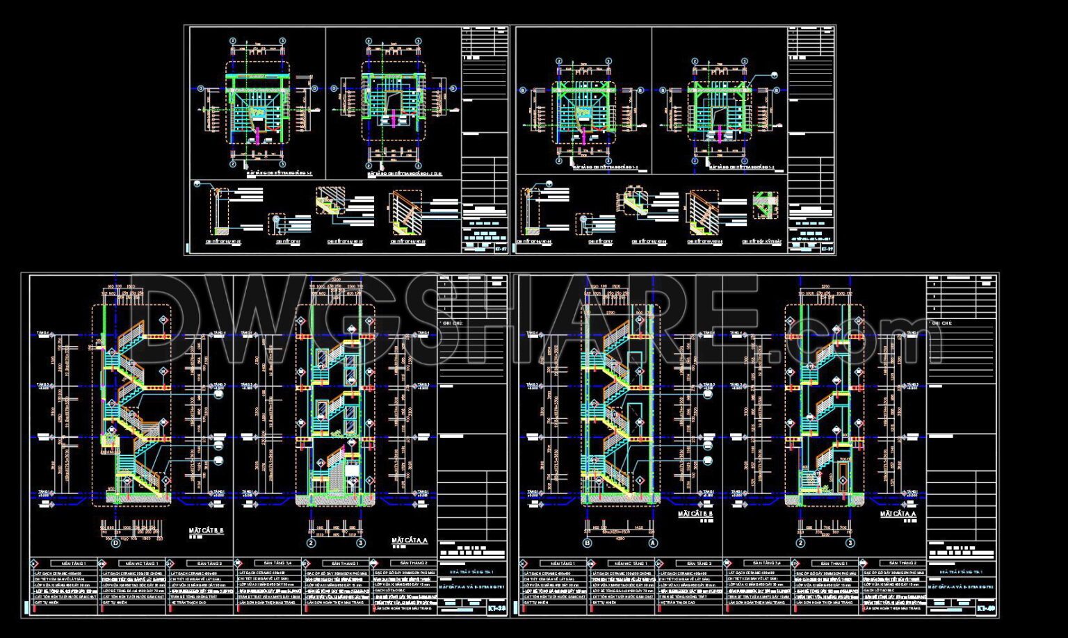 160. Detailed drawings of stairs in autocad file