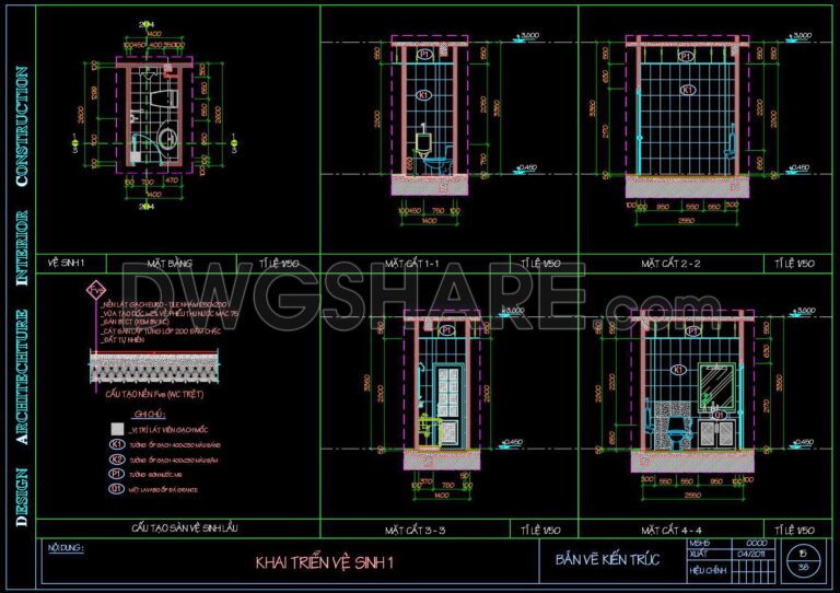 173. WC Layout Plan and elevations details CAD drawings download