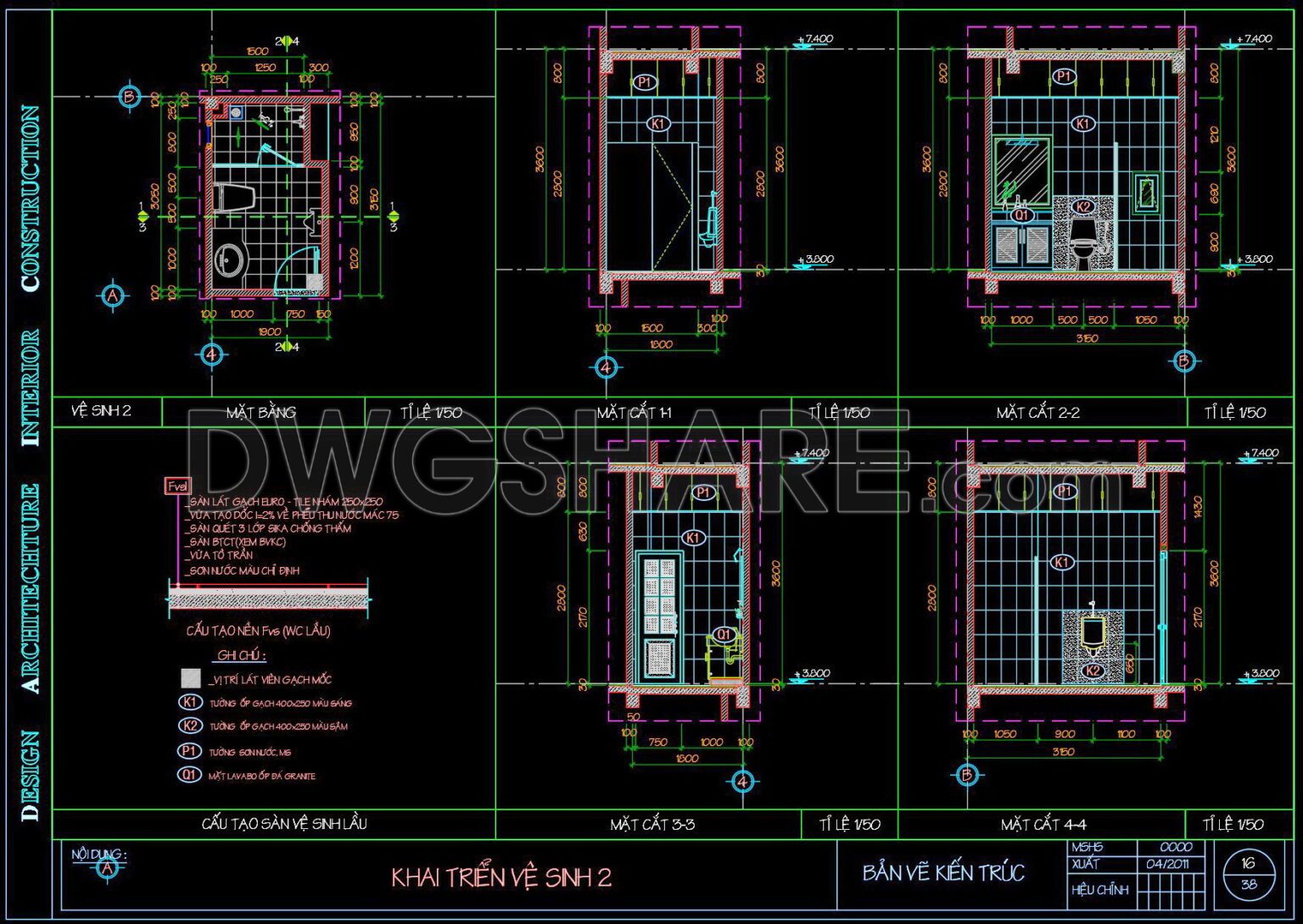 173. WC Layout Plan and elevations details CAD drawings download