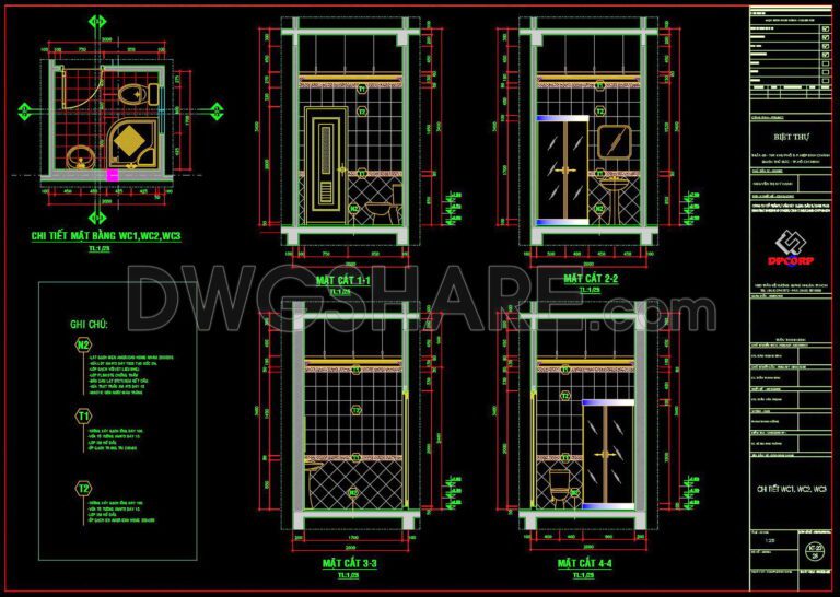 176. WC Layout Plan and elevations details CAD drawings download