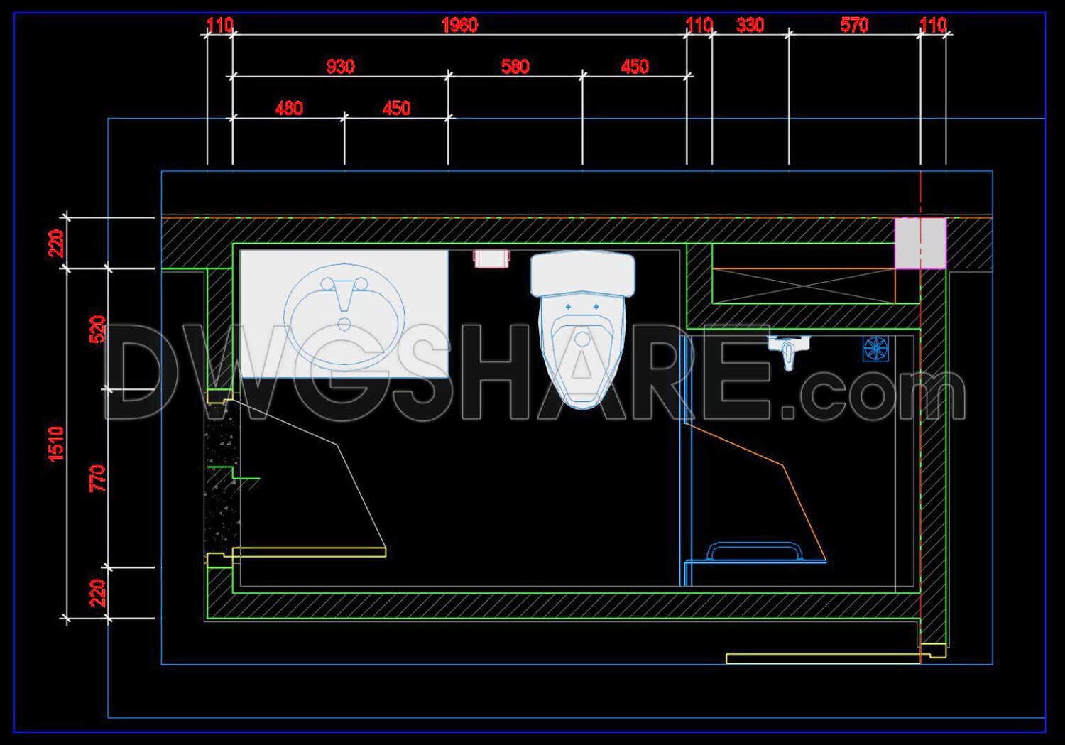 185. WC Layout Plan and elevations details CAD drawings download