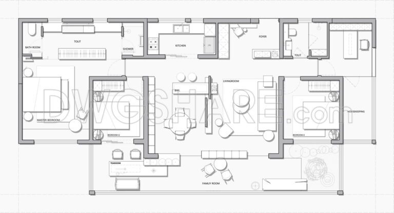 202. Functional floor plan CAD drawing of an apartment with an area of ...