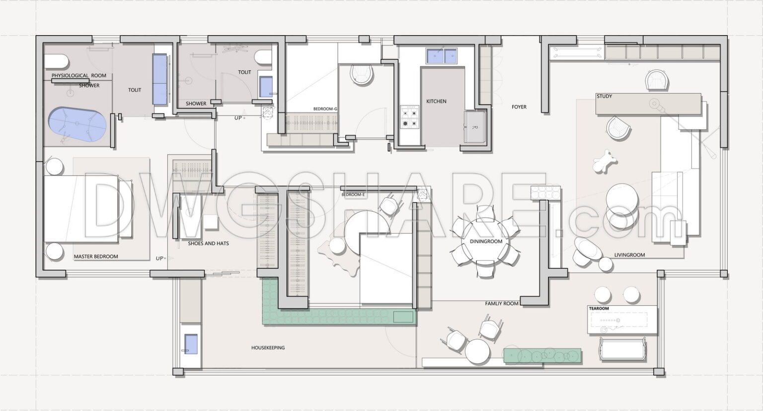 203. Functional floor plan CAD drawing of an apartment with an area of ...