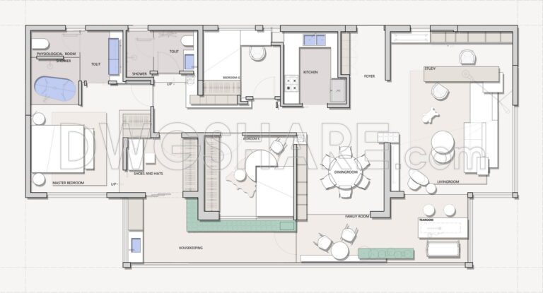203. Functional floor plan CAD drawing of an apartment with an area of ...