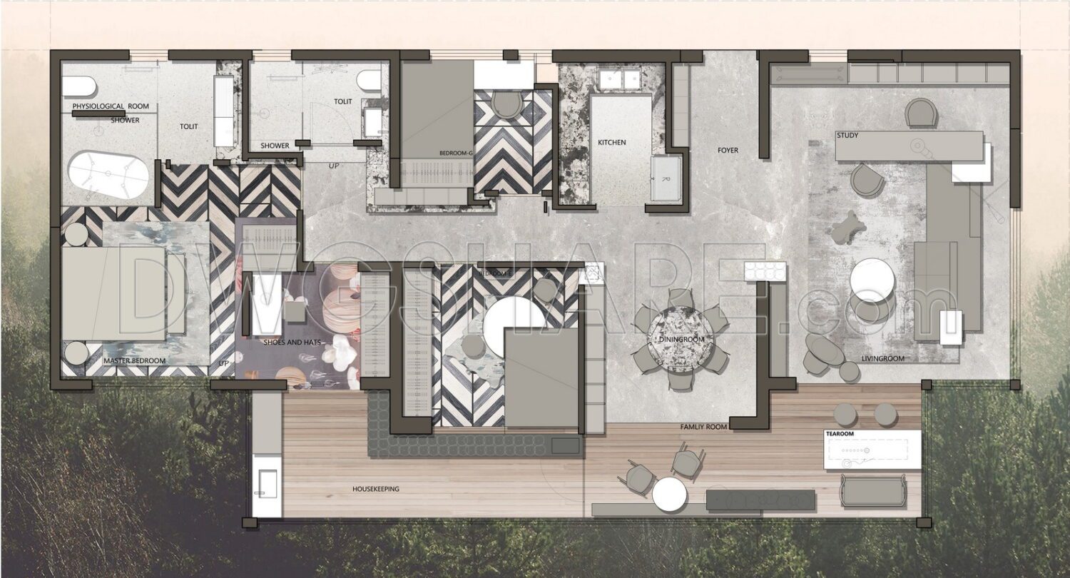 203. Functional floor plan CAD drawing of an apartment with an area of ...