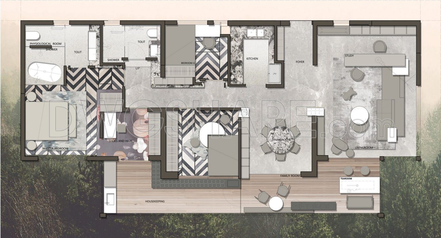 203. Functional floor plan CAD drawing of an apartment with an area of ...