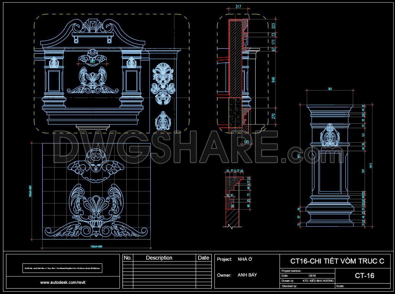 250. Detailed AutoCAD drawings of vertical facades in classical ...